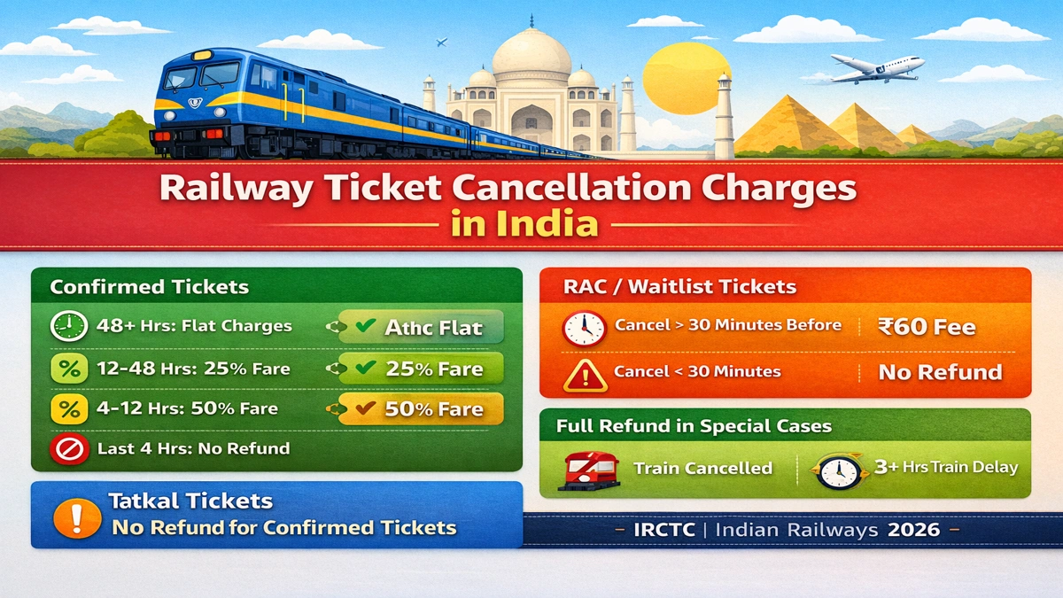 Railway Ticket Cancellation Charges in India 2026